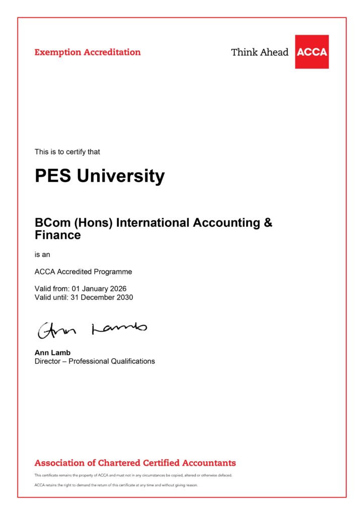 B.Com (Hons) with ACCA - PES University